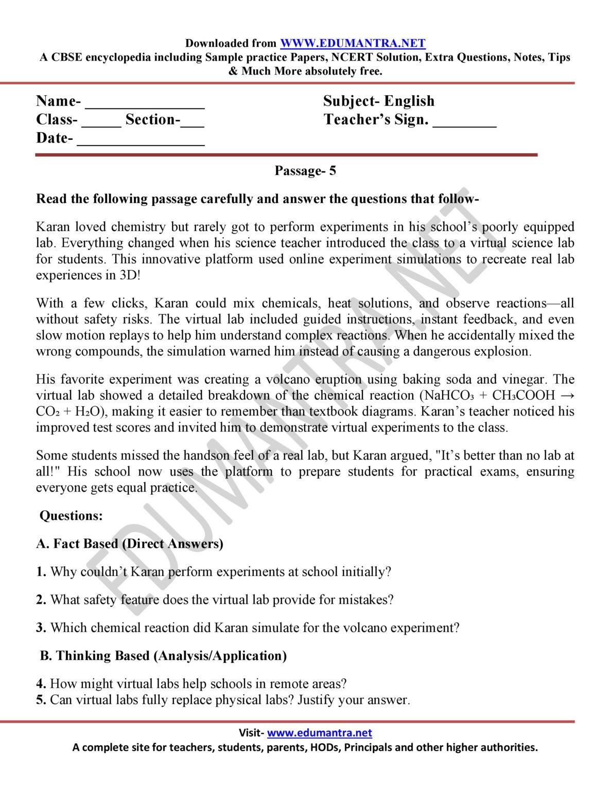 50+ Comprehension Worksheets for Class 7 – Unseen Passages with Answers