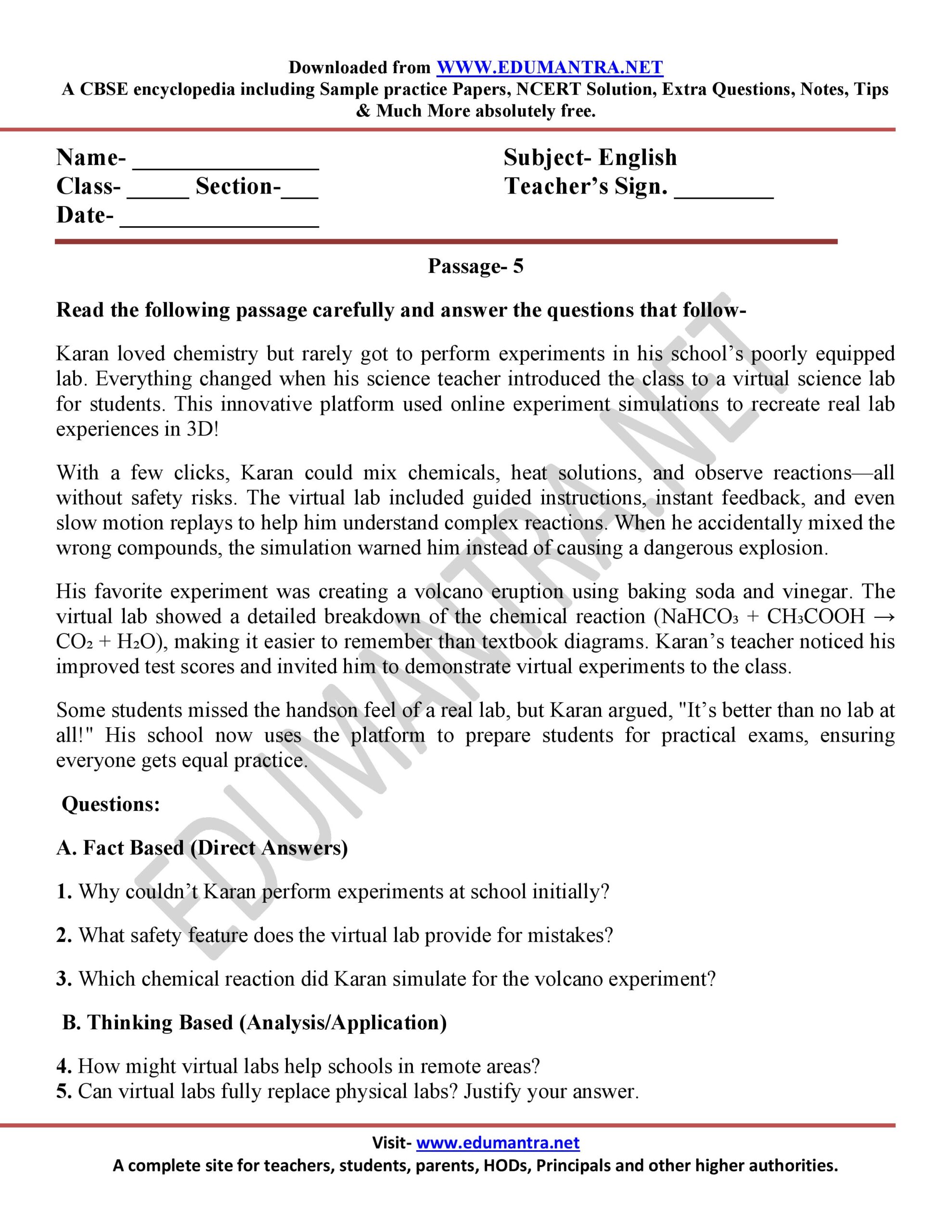50+ Comprehension Worksheets for Class 7 – Unseen Passages with Answers