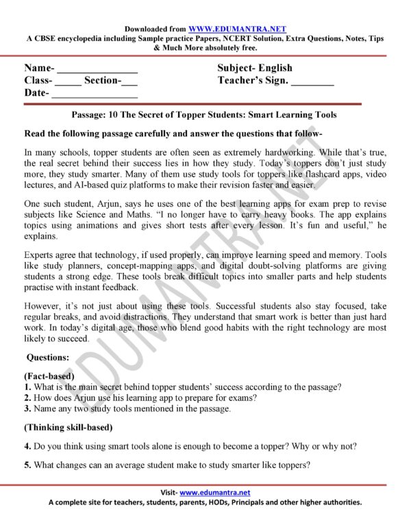 50+ Comprehension Worksheets for Class 7 – Unseen Passages with Answers