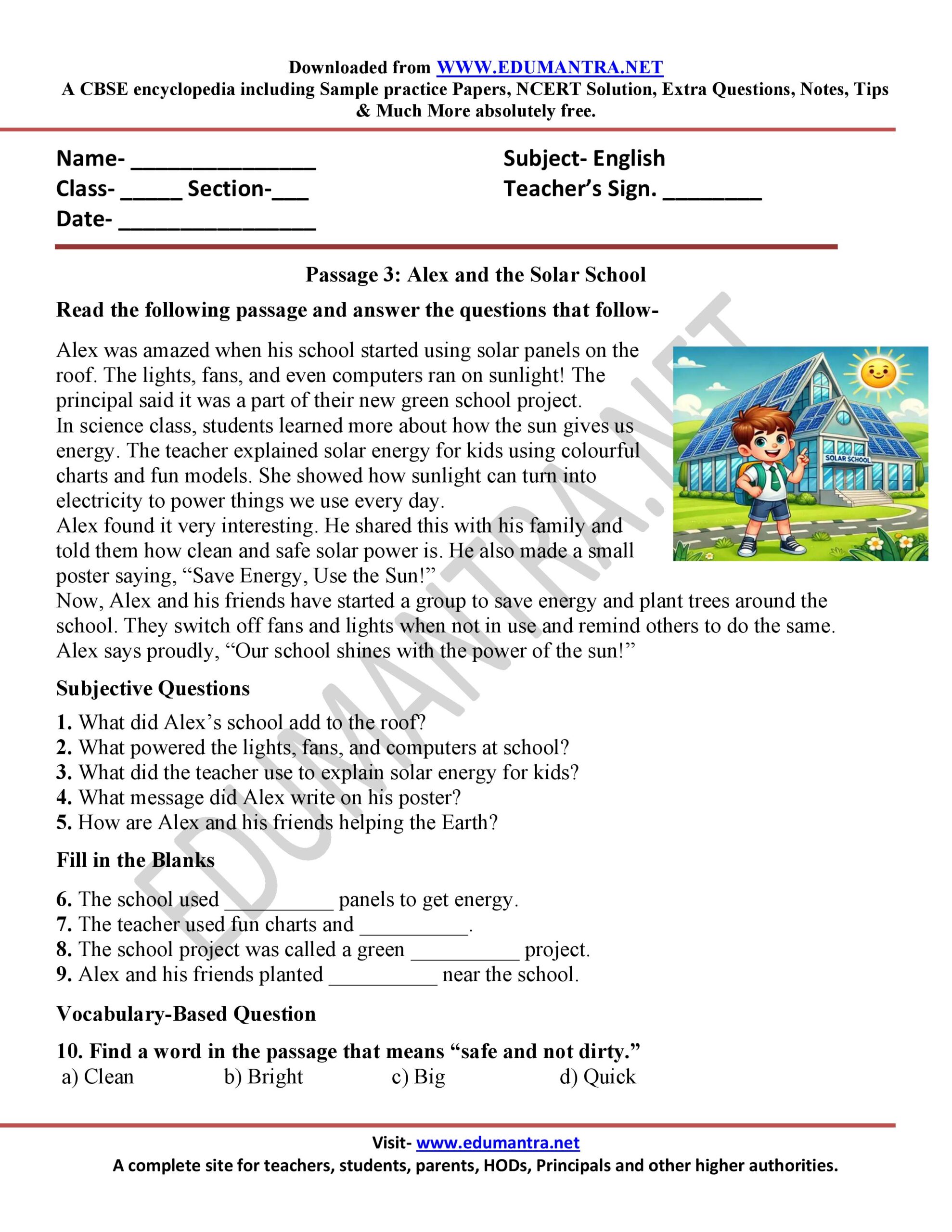 50+ Unseen Passage for Class 4 Worksheet with Answers | Free ...