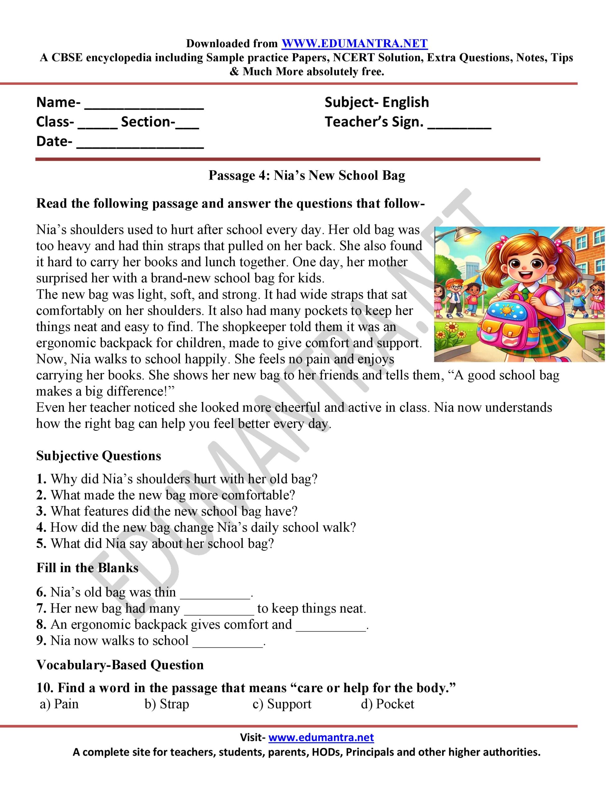 50+ Unseen Passage for Class 4 Worksheet with Answers | Free ...