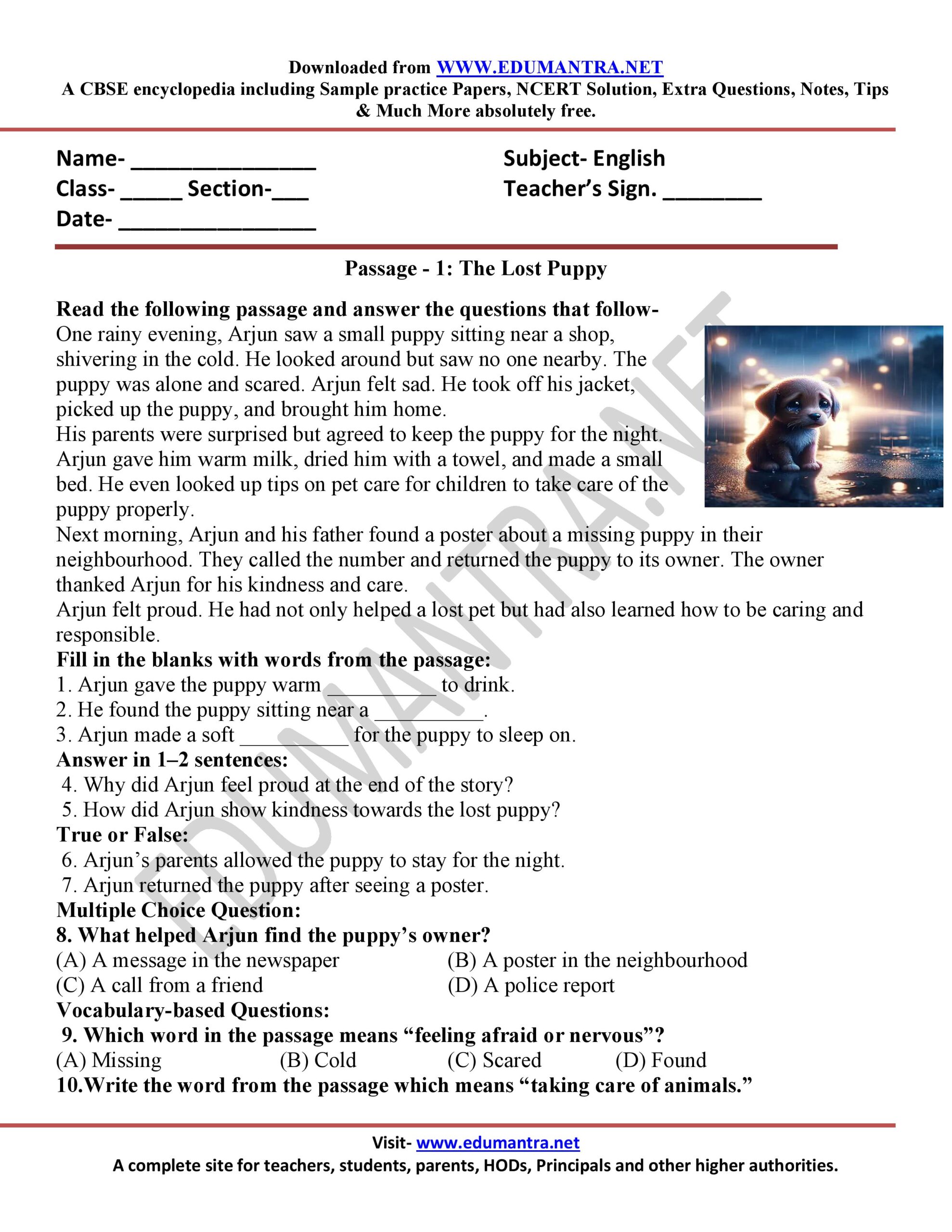 10+ Comprehension for Class 4 ICSE with Answers PDF – Simple Reading Sets