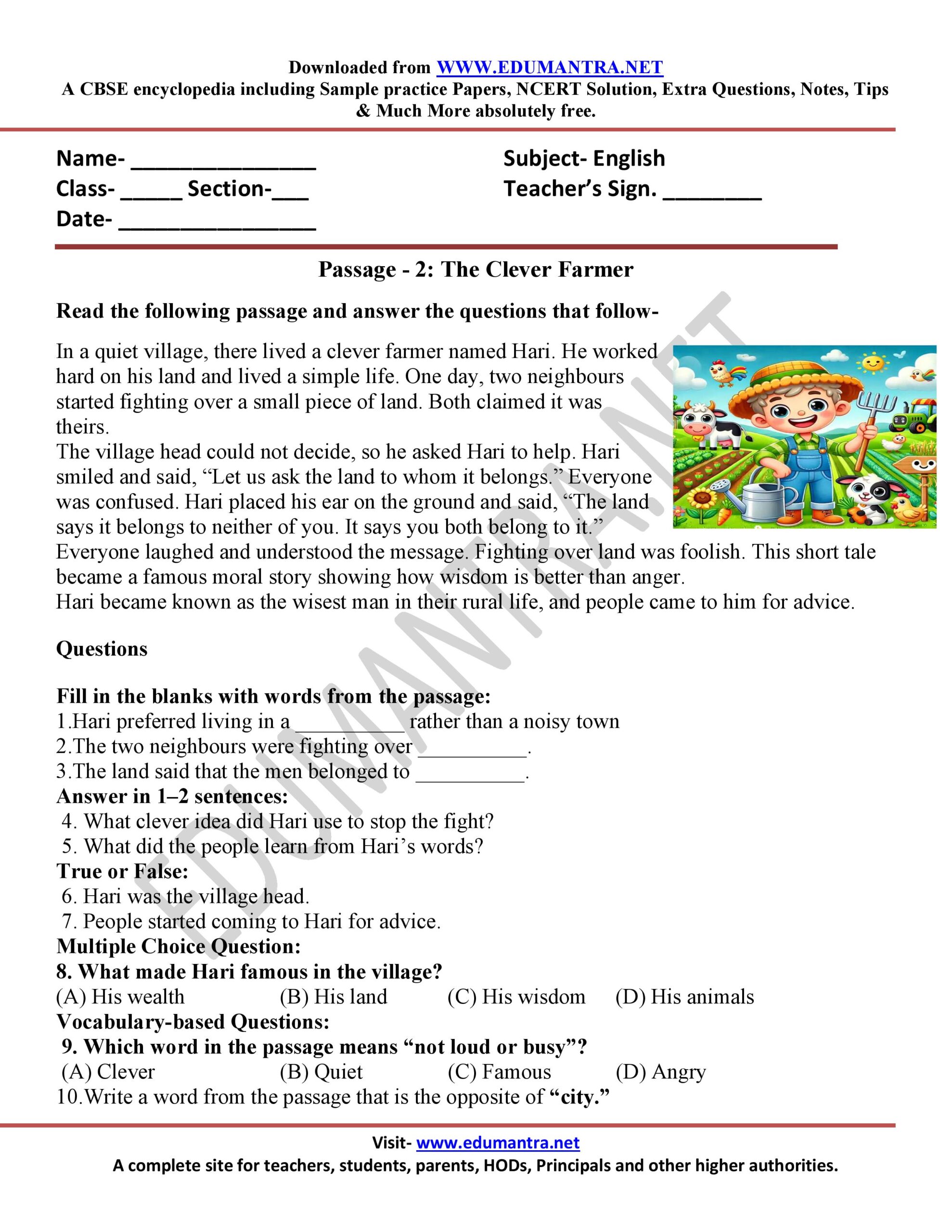 10+ Comprehension for Class 4 ICSE with Answers PDF – Simple Reading Sets