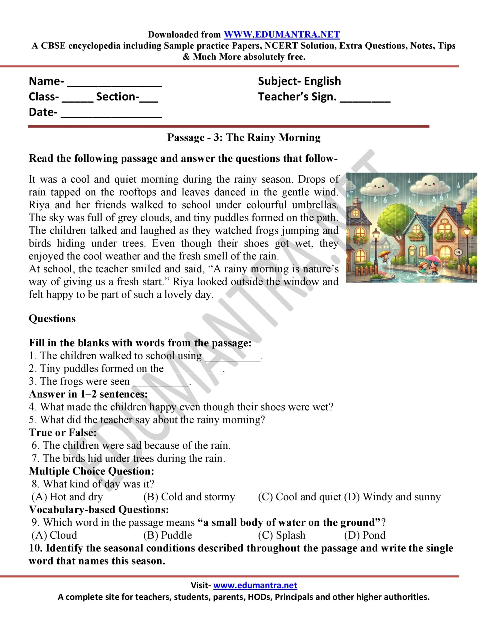 10+ Comprehension for Class 4 ICSE with Answers PDF – Simple Reading Sets