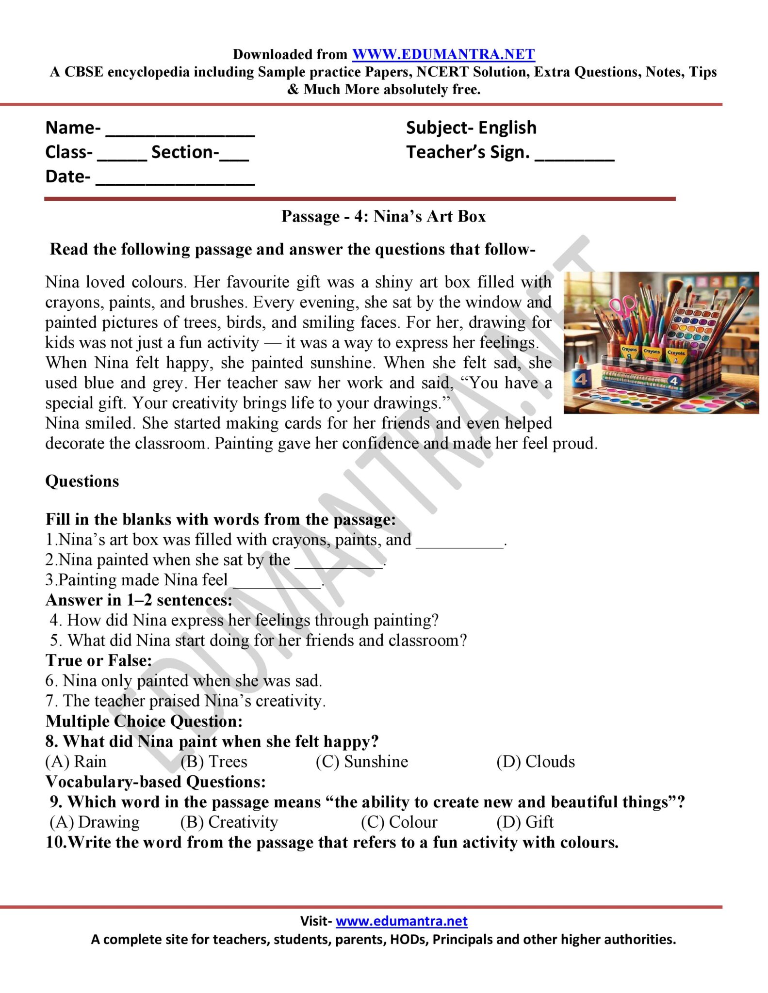 10+ Comprehension for Class 4 ICSE with Answers PDF – Simple Reading Sets