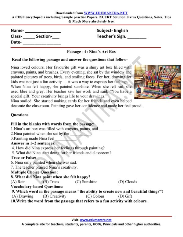 10+ Comprehension for Class 4 ICSE with Answers PDF – Simple Reading Sets