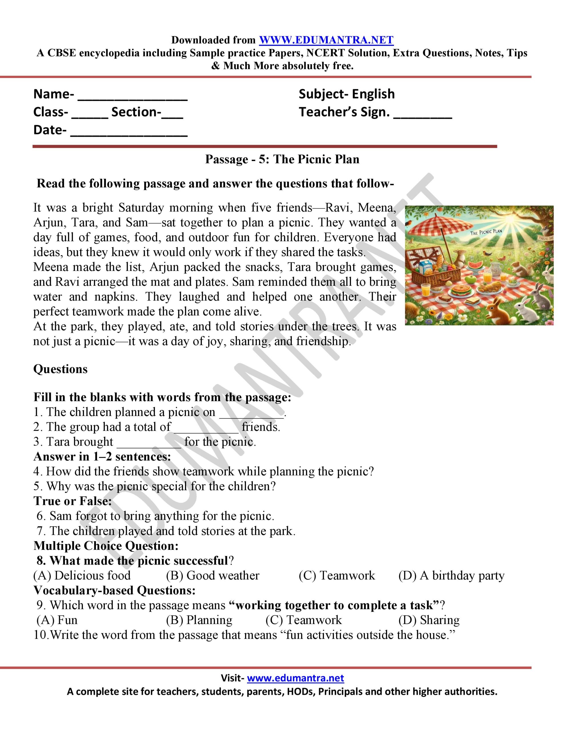 10+ Comprehension for Class 4 ICSE with Answers PDF – Simple Reading Sets