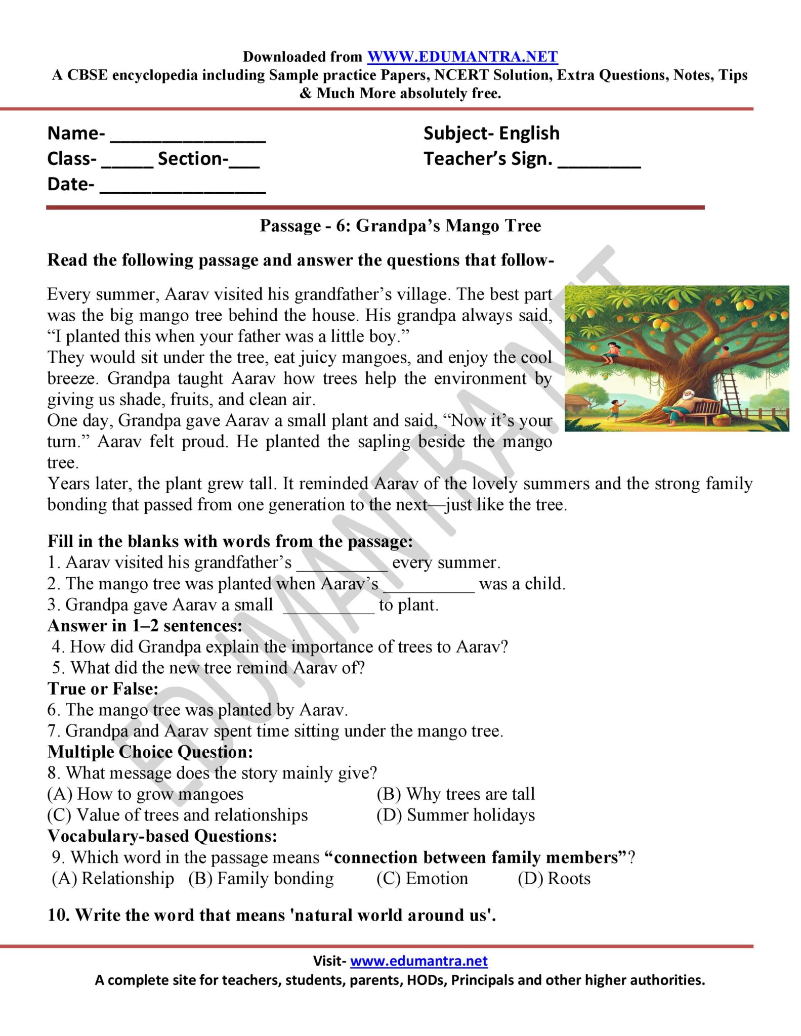 10+ Comprehension for Class 4 ICSE with Answers PDF – Simple Reading Sets