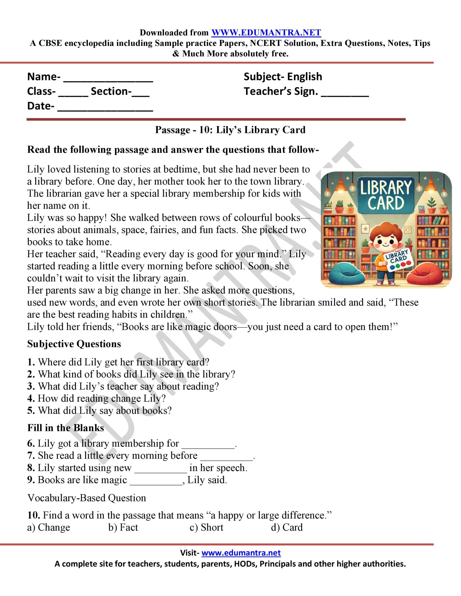 50+ Unseen Passage for Class 4 Worksheet with Answers | Free ...