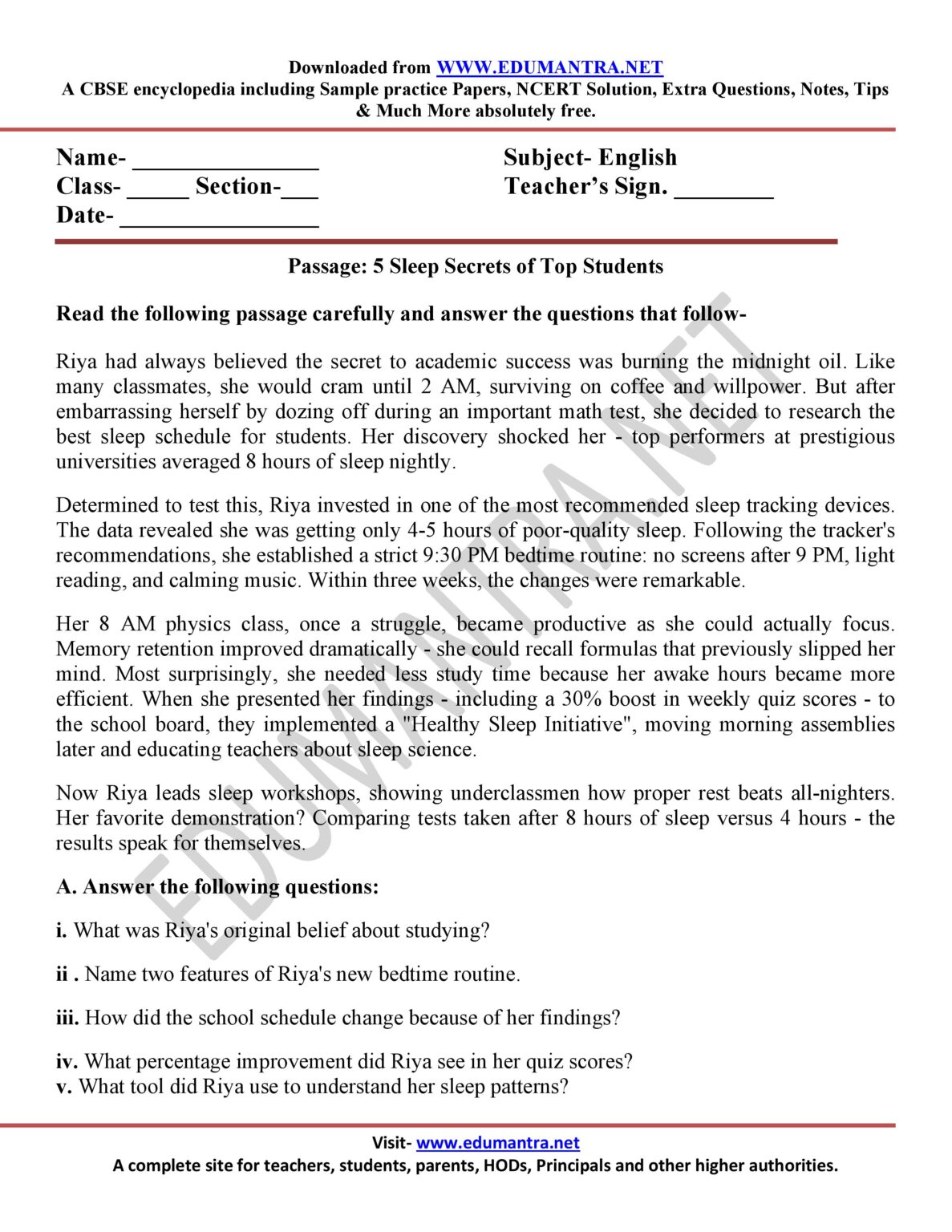 10+ Unseen Passage for Class 7 ICSE with Questions and Answers | PDF ...