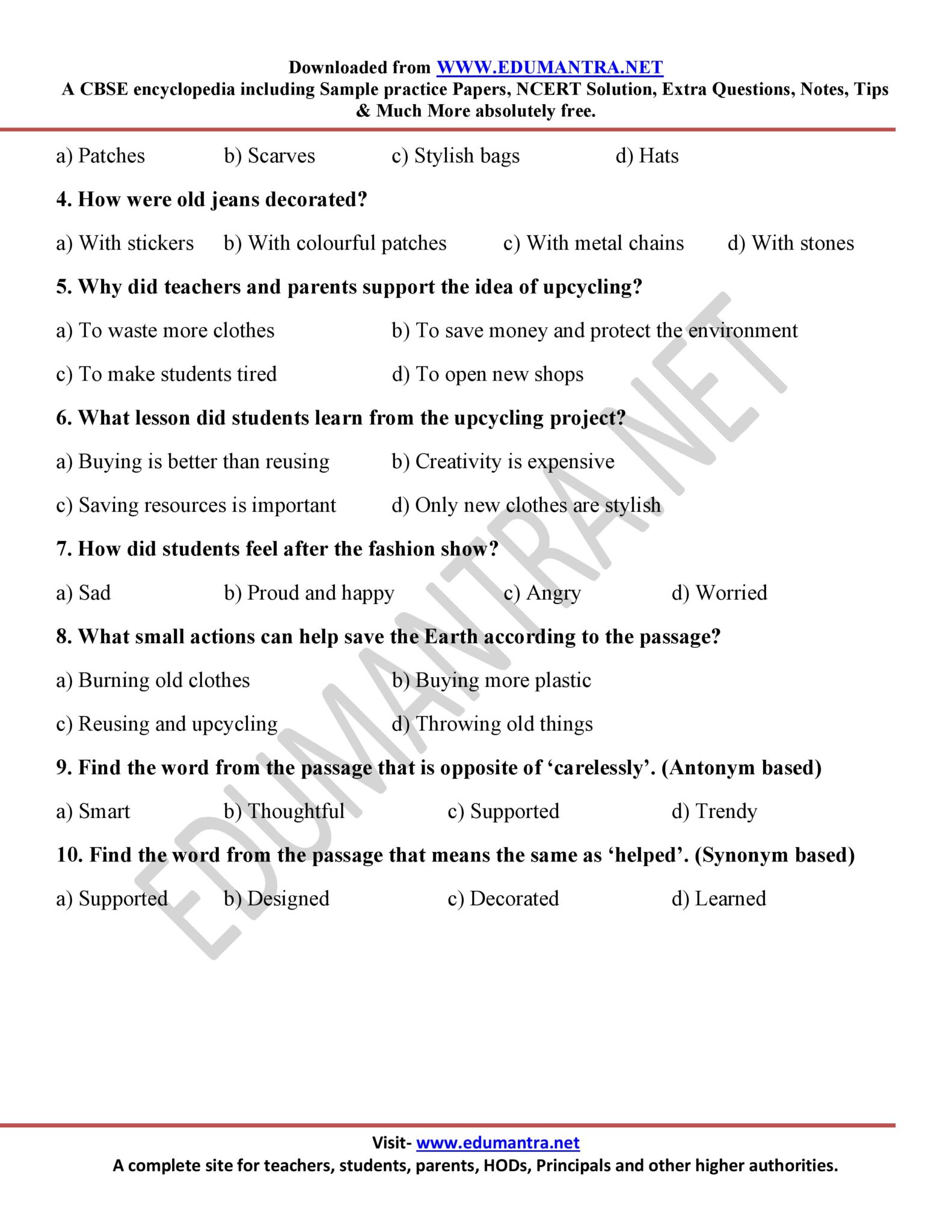 50+ Unseen Passage with MCQ for Class 7 Practice Sets with Answers