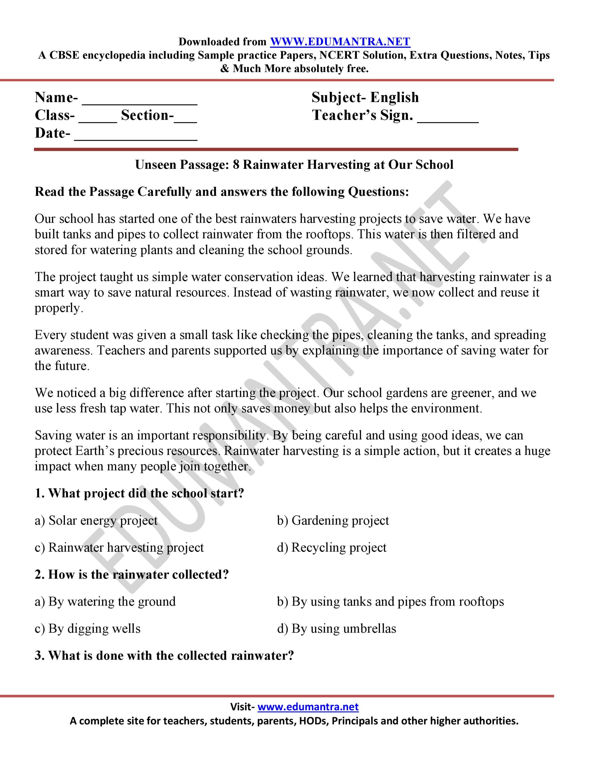 50+ Unseen Passage with MCQ for Class 7 Practice Sets with Answers