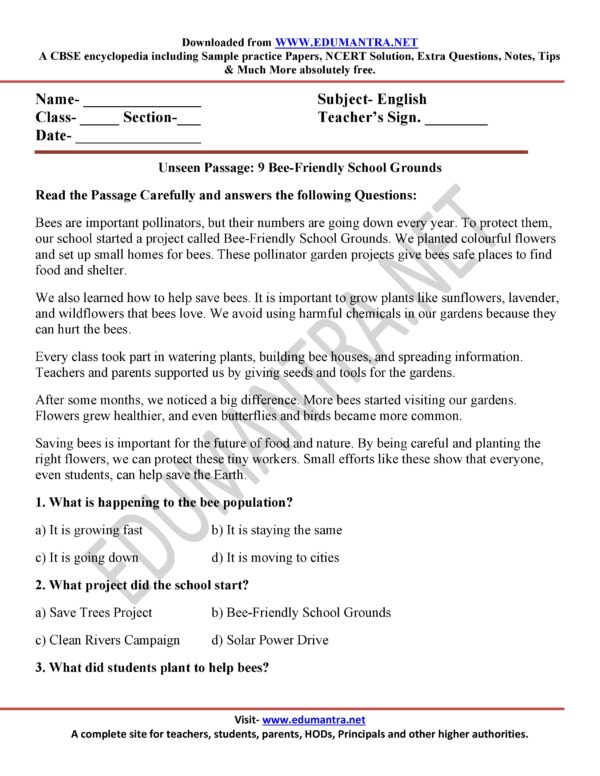 50+ Unseen Passage with MCQ for Class 7 Practice Sets with Answers