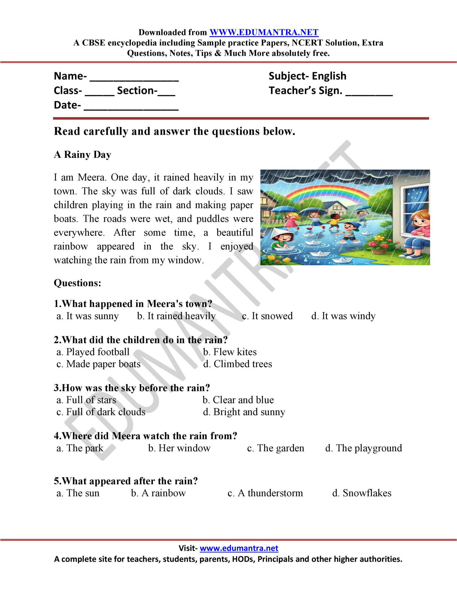 50+ English Passage for Class 2 | Reading Passages with Questions ...