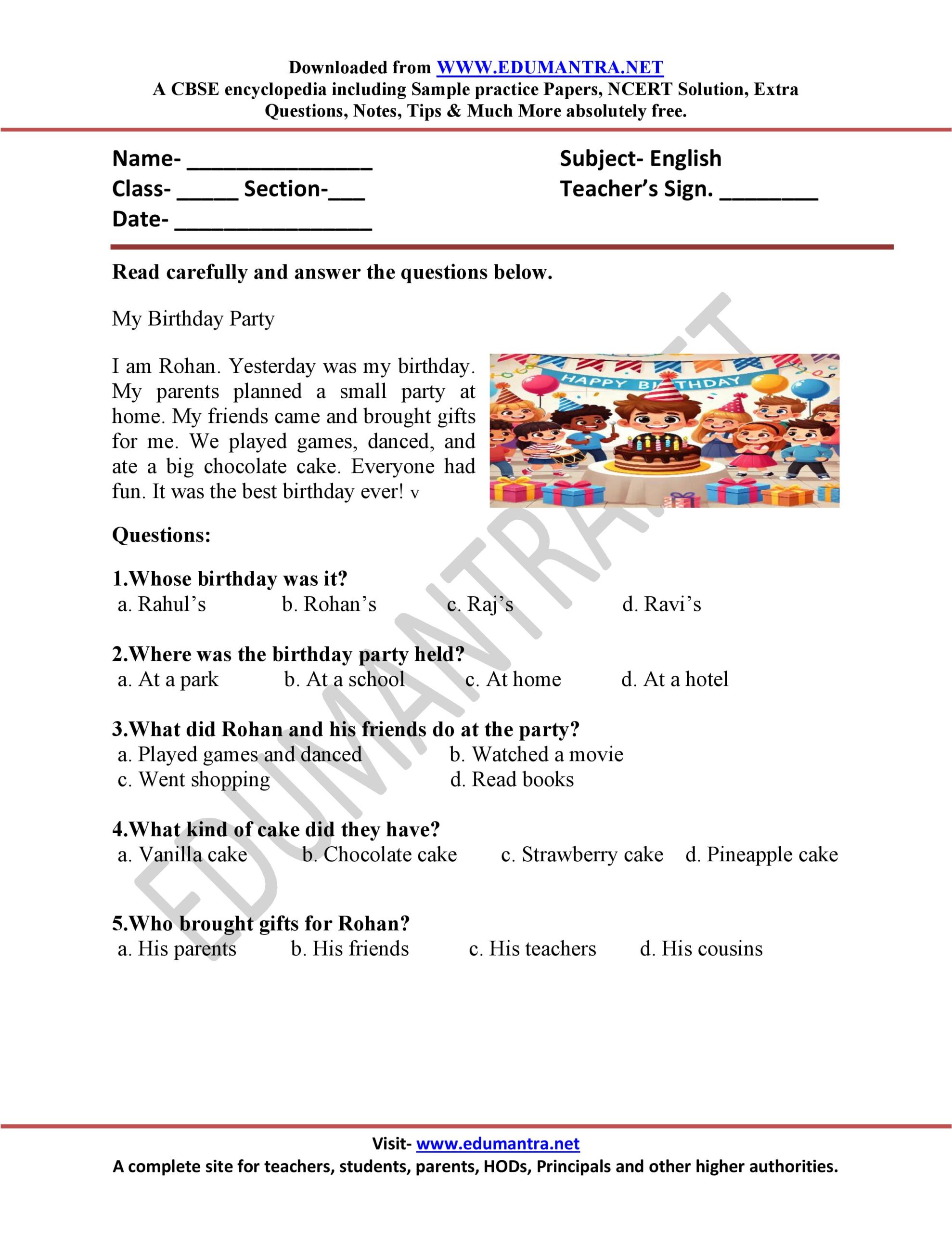 50+ English Passage for Class 2 | Reading Passages with Questions ...