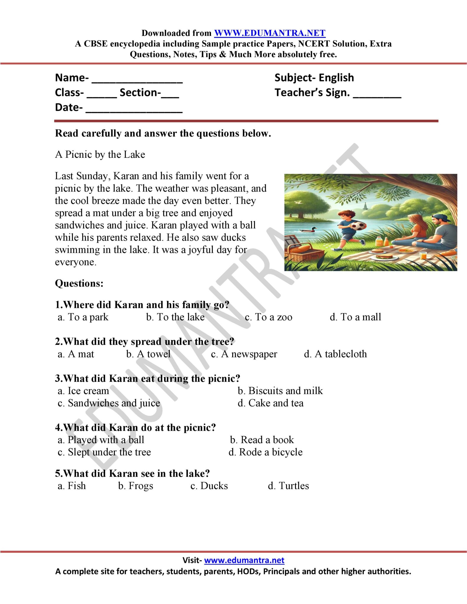 50+ English Passage for Class 2 | Reading Passages with Questions ...