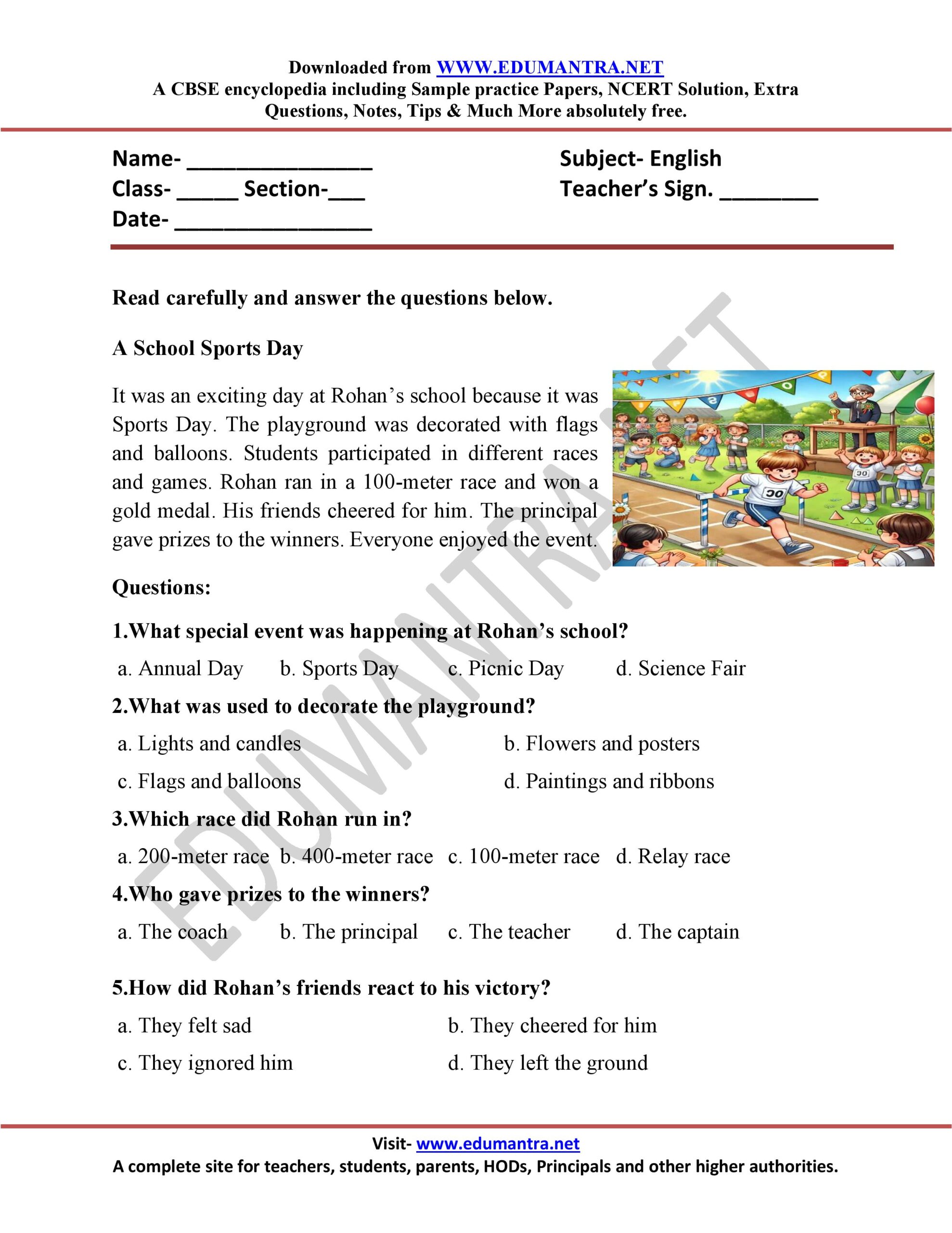 50+ English Passage for Class 2 | Reading Passages with Questions ...
