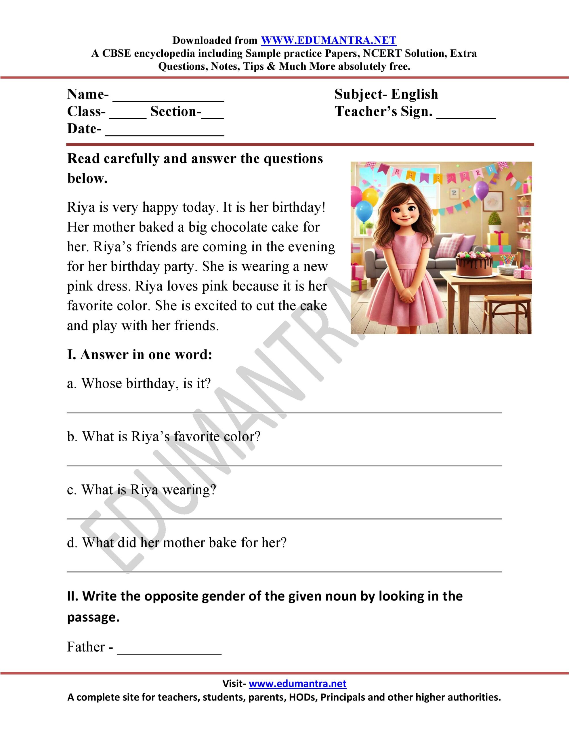 50 + Best English Comprehension Class 2 | Passages with Answers MCQ ...