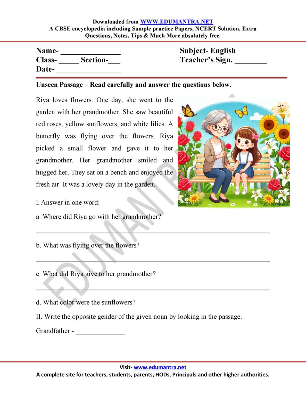 50 + Best English Comprehension Class 2 | Passages with Answers MCQ ...