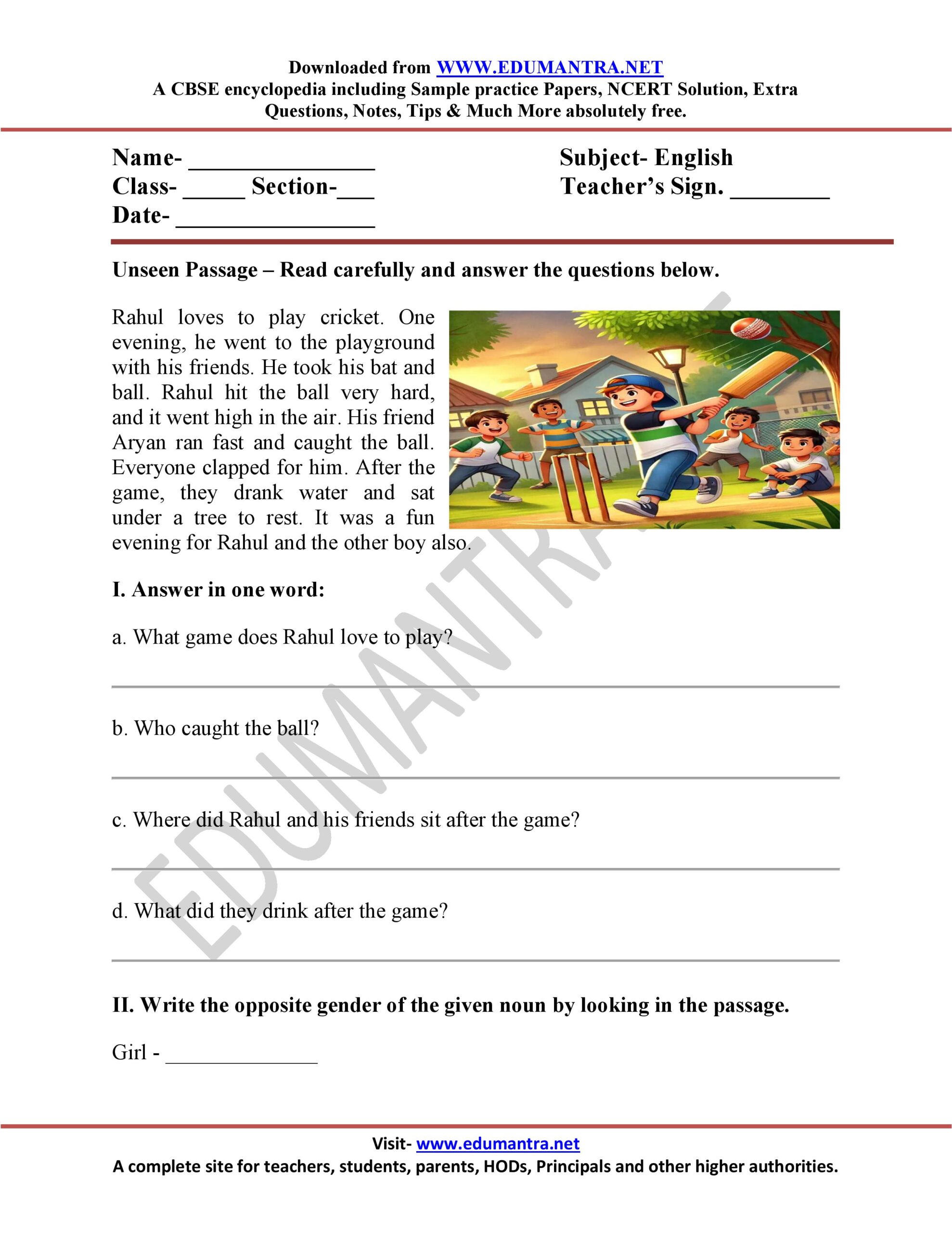 50 + Best English Comprehension Class 2 | Passages with Answers MCQ ...