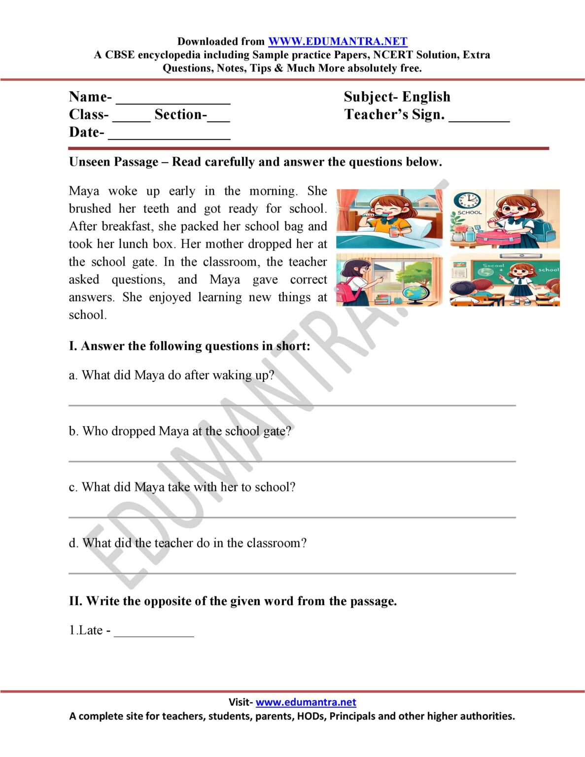 50 + Best English Comprehension Class 2 | Passages with Answers MCQ ...
