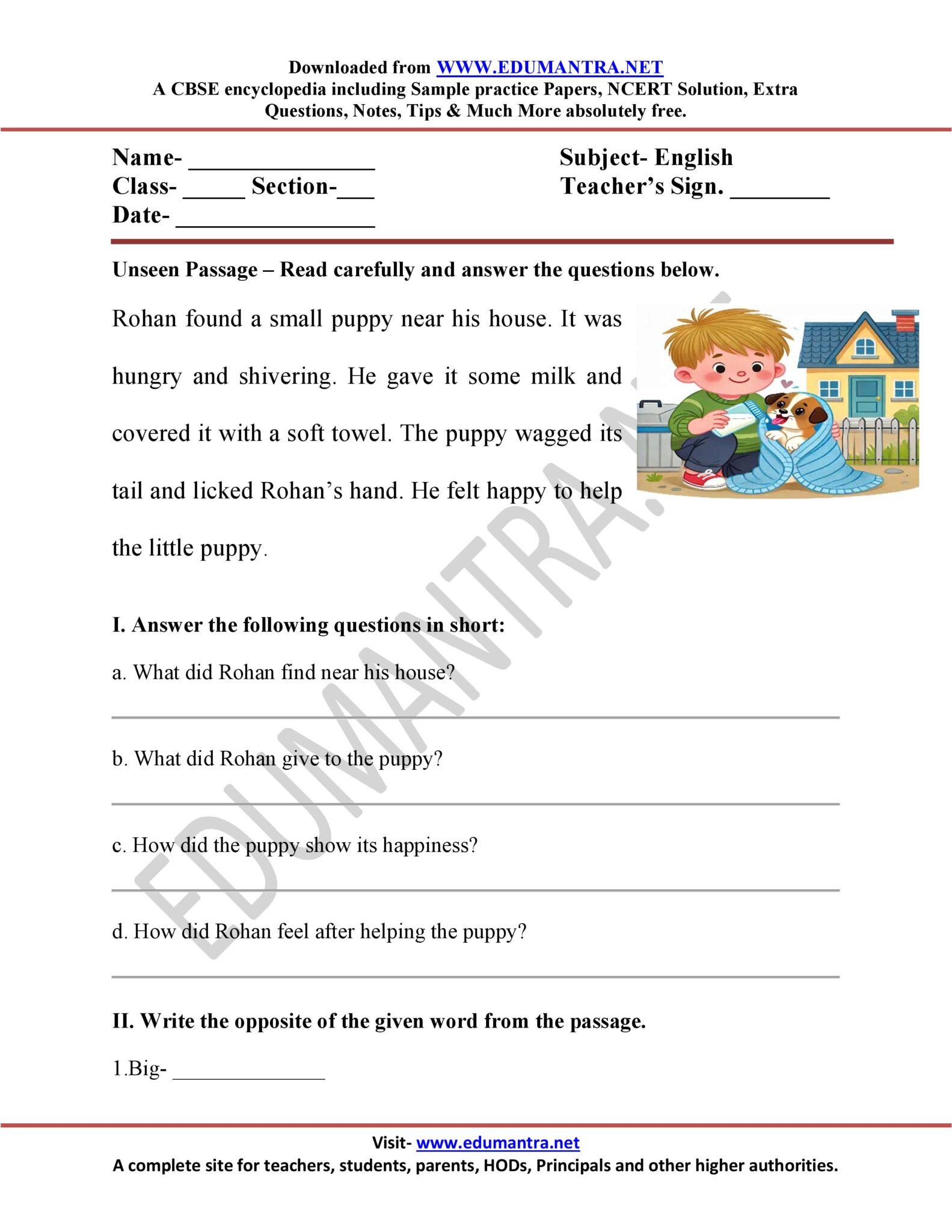 50 + Best English Comprehension Class 2 | Passages with Answers MCQ ...
