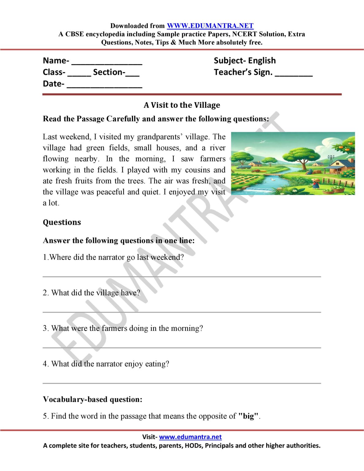 "50 + Unseen Passage Worksheets for Class 2 | Printable PDF for ...