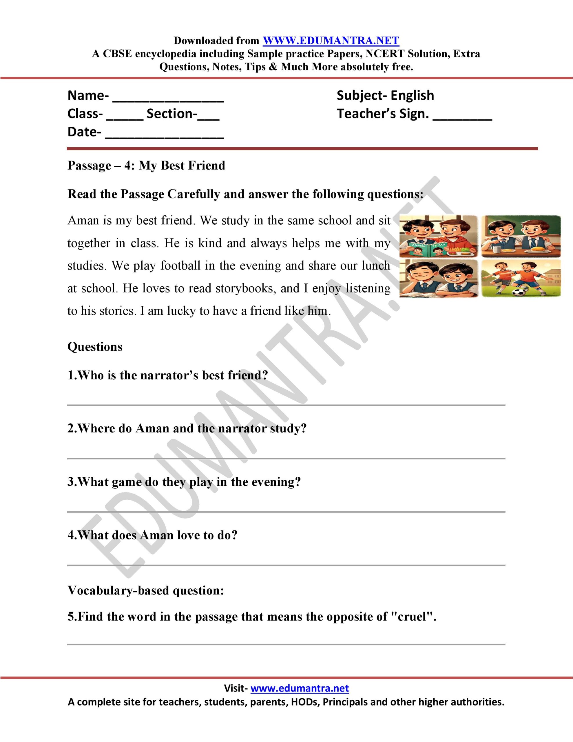 "50 + Unseen Passage Worksheets for Class 2 | Printable PDF for ...