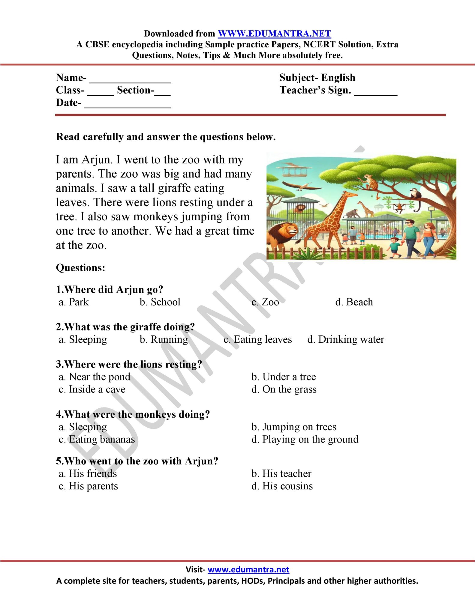 50+ English Passage for Class 2 | Reading Passages with Questions ...