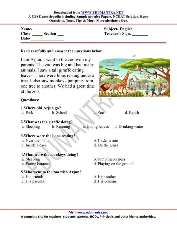 50+ English Passage for Class 2 | Reading Passages with Questions ...