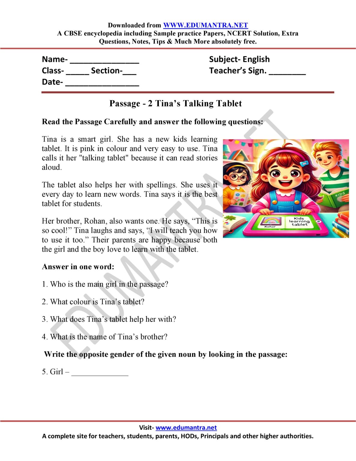 50+ Unseen Passage Class 3 with Questions and Answers | Free PDF Download