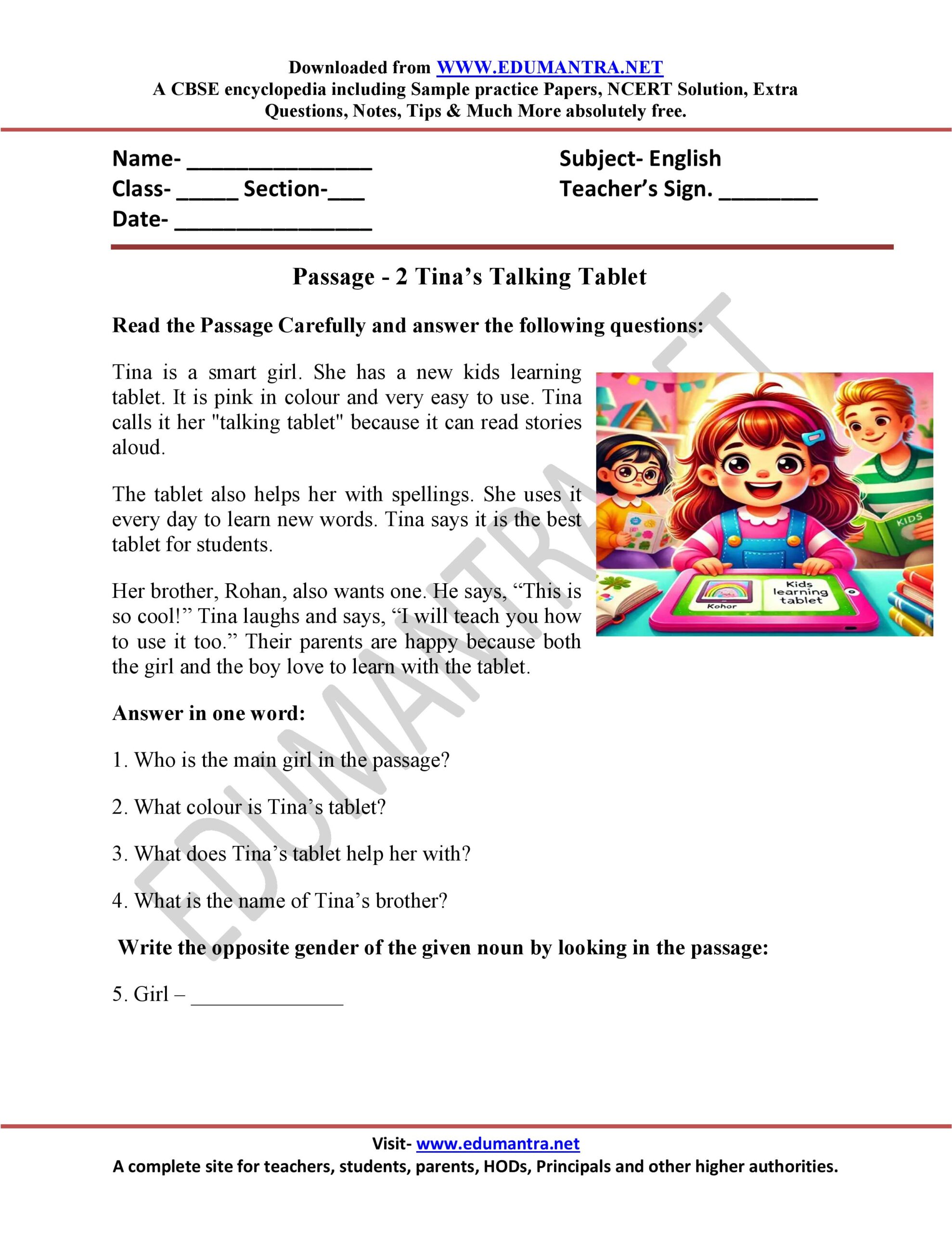 50+ Unseen Passage Class 3 with Questions and Answers | Free PDF Download