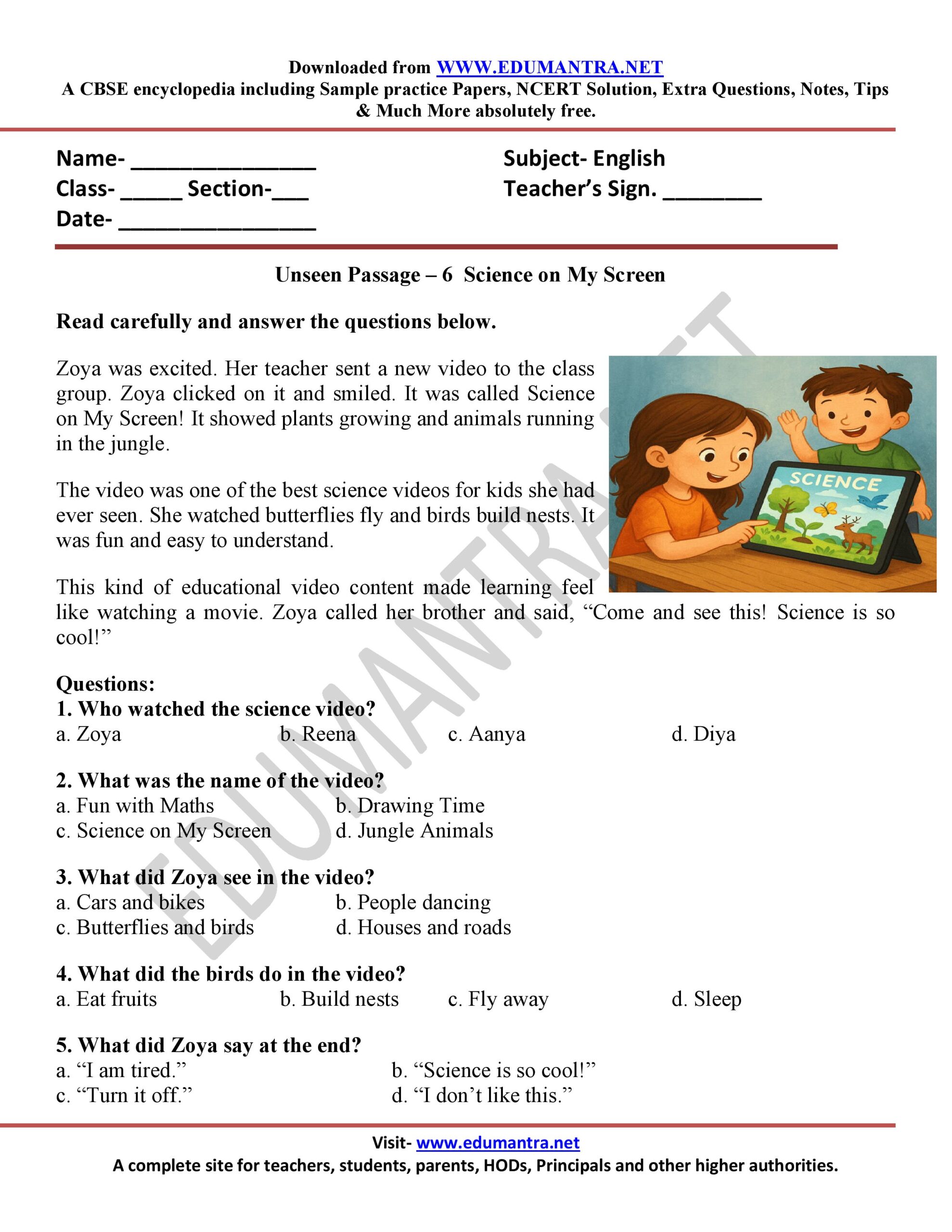 50+ Unseen Passages for Class 3 | Reading Comprehension with Questions ...