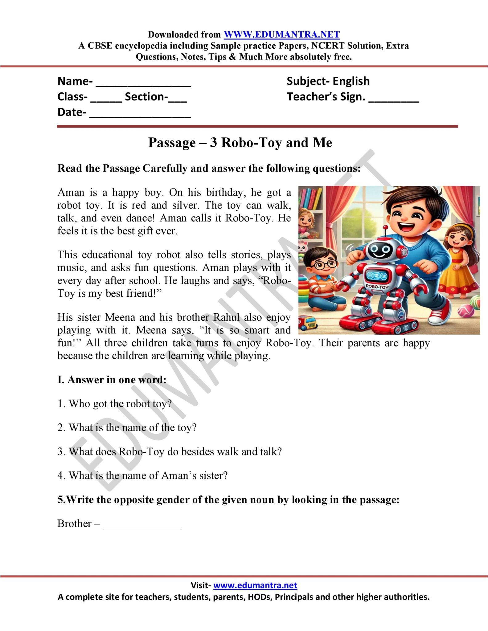 50+ Unseen Passage Class 3 with Questions and Answers | Free PDF Download