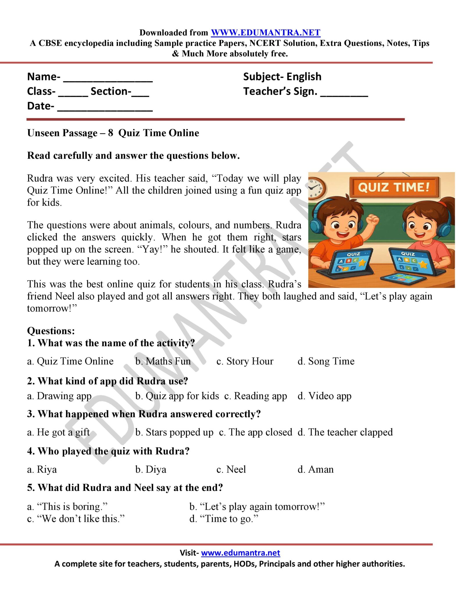 50+ Unseen Passages for Class 3 | Reading Comprehension with Questions ...