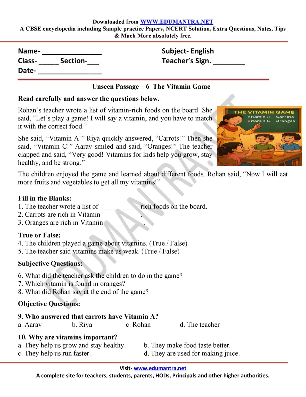 3 Class English Worksheet with Answers | Free Printable Worksheets PDF ...