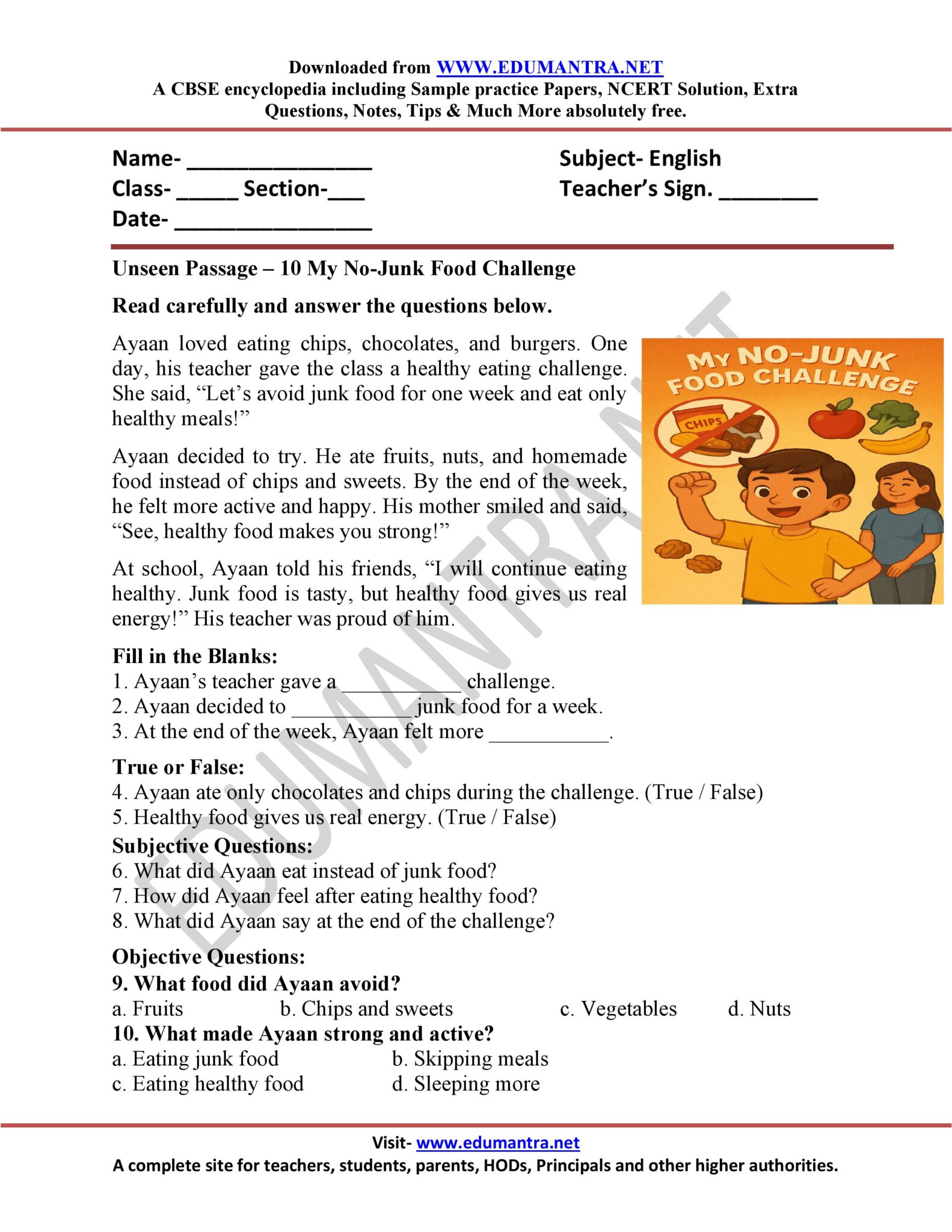3 Class English Worksheet with Answers | Free Printable Worksheets PDF ...