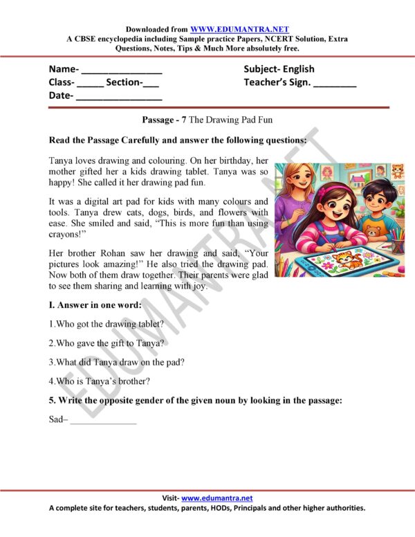 50+ Unseen Passage Class 3 with Questions and Answers | Free PDF Download