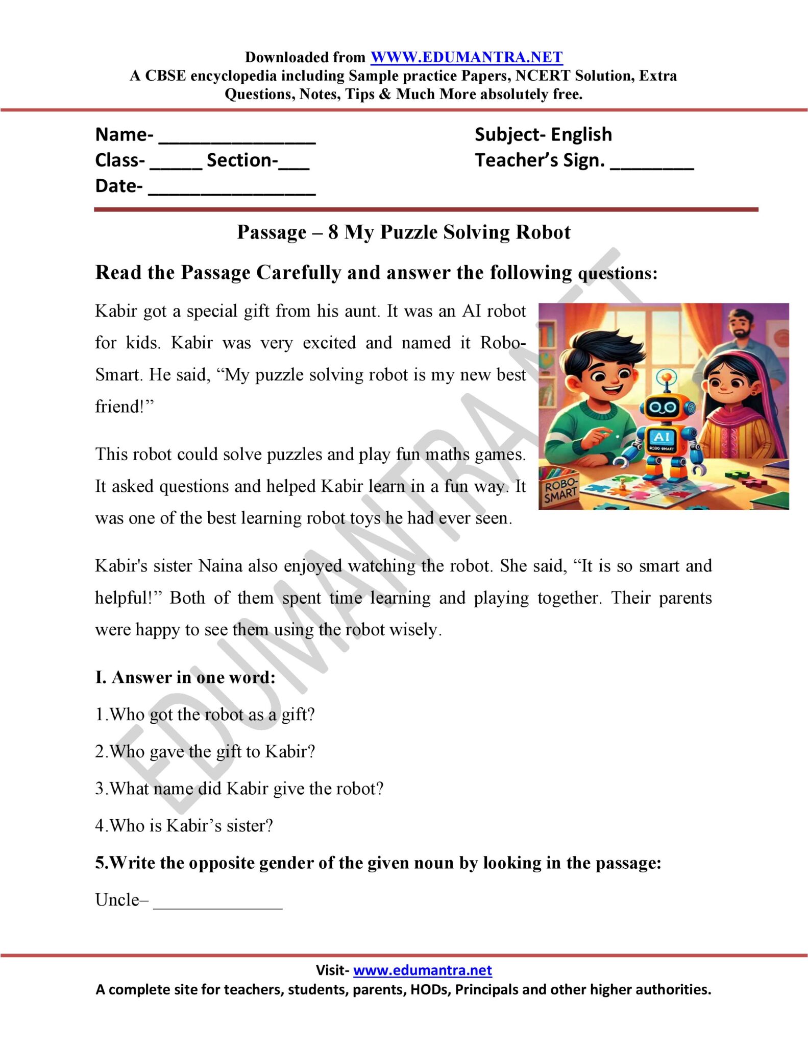 50+ Unseen Passage Class 3 with Questions and Answers | Free PDF Download