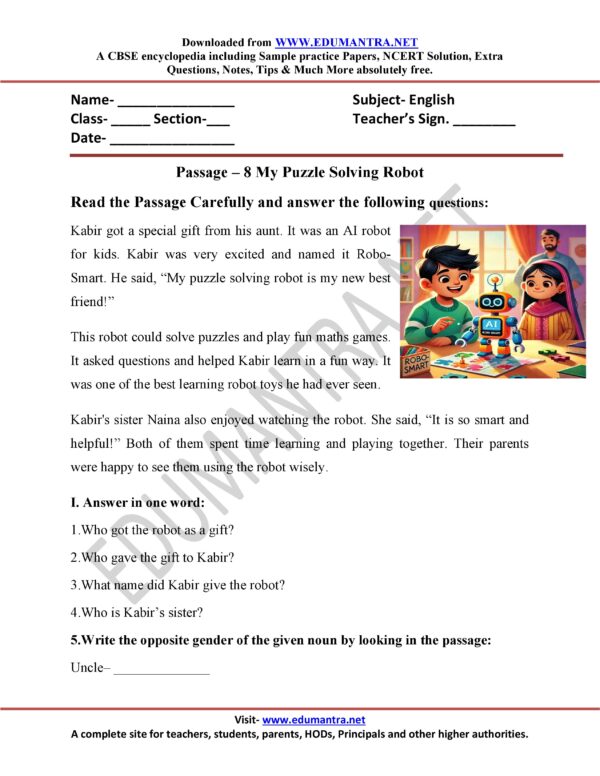 50+ Unseen Passage Class 3 with Questions and Answers | Free PDF Download