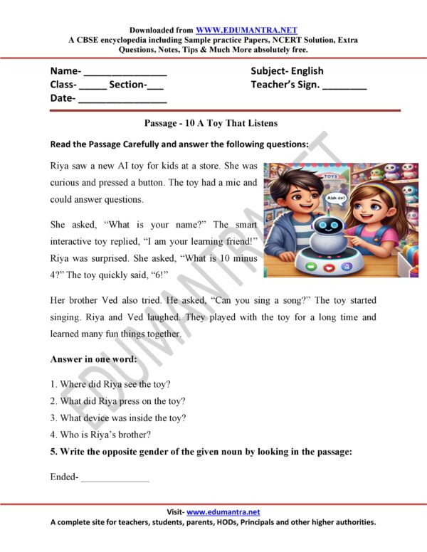 50+ Unseen Passage Class 3 with Questions and Answers | Free PDF Download