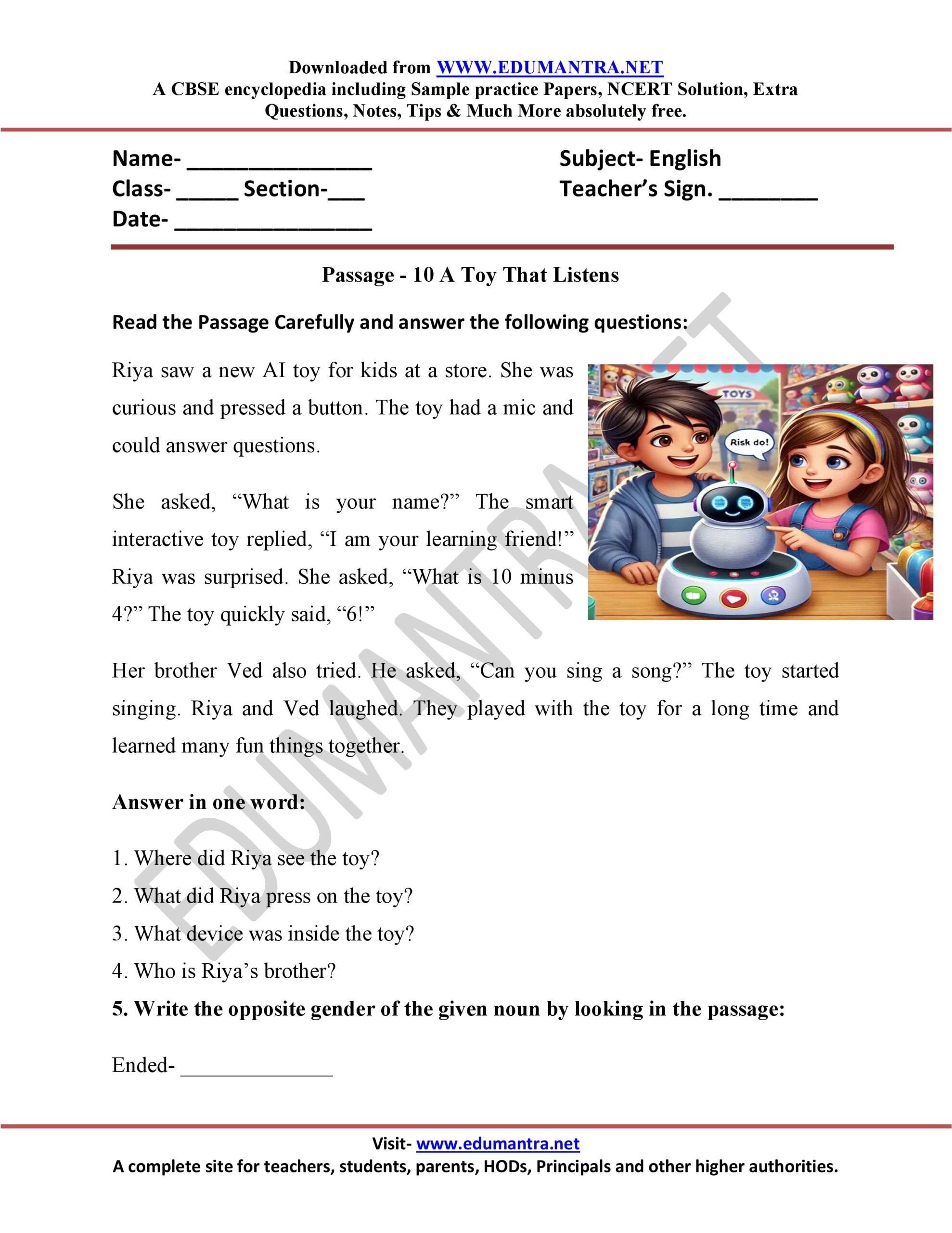 50+ Unseen Passage Class 3 with Questions and Answers | Free PDF Download