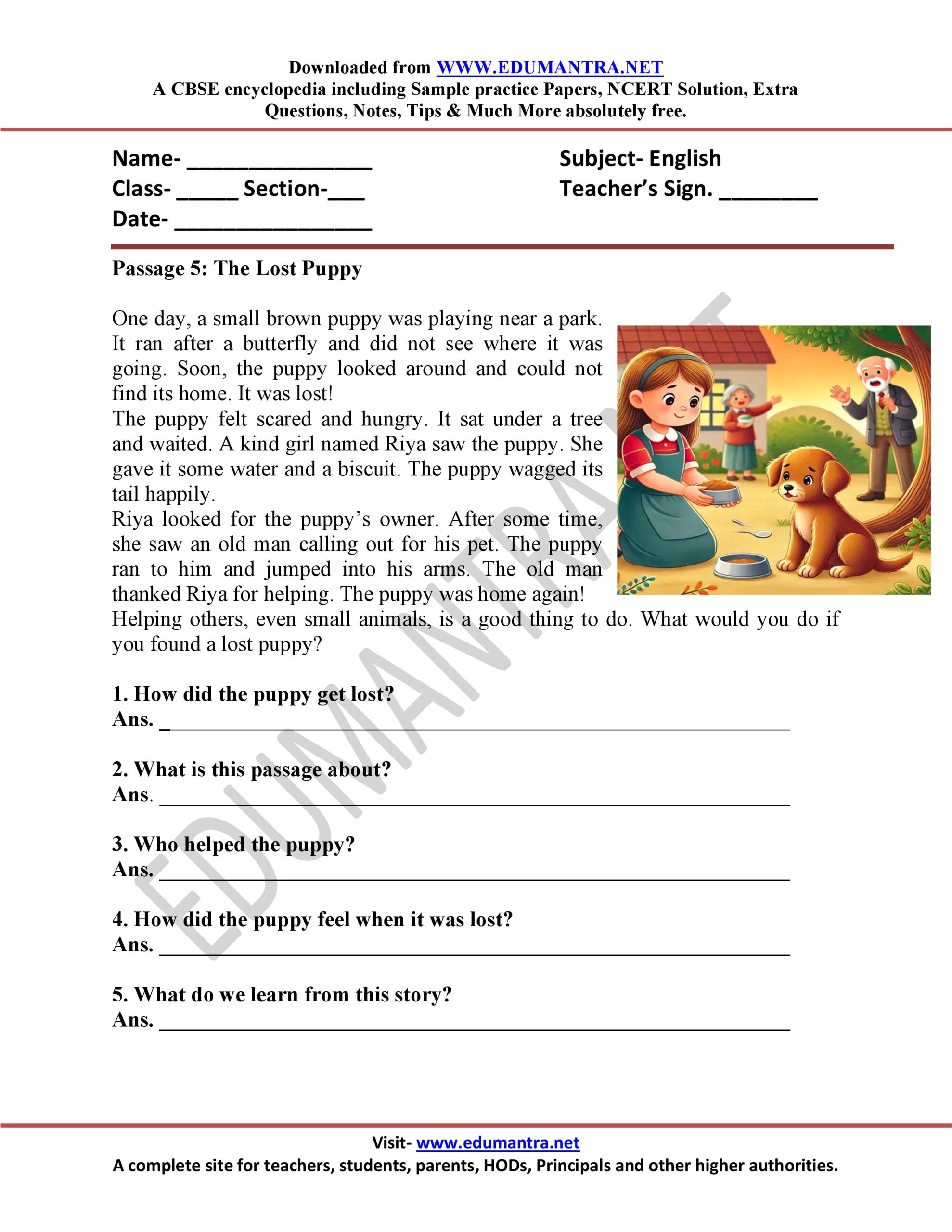 10+ Unseen Passage for Class 5 Worksheet | Printable Comprehension ...