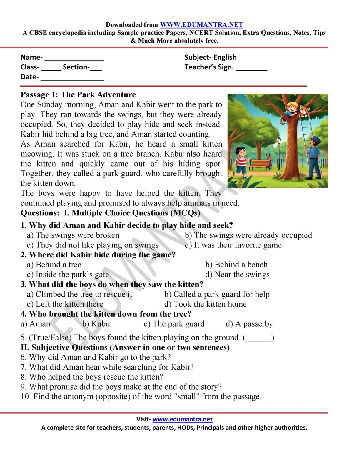 Unseen Passage Class 5 with Answers | MCQ | Vocabulary | Free PDF ...