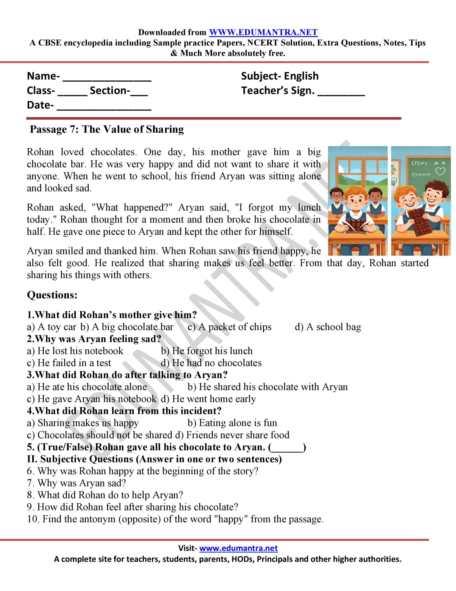 Unseen Passage Class 5 with Answers | MCQ | Vocabulary | Free PDF ...