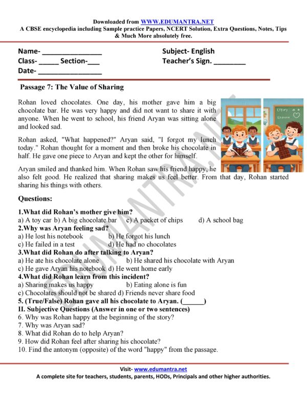 Unseen Passage Class 5 with Answers | MCQ | Vocabulary | Free PDF ...