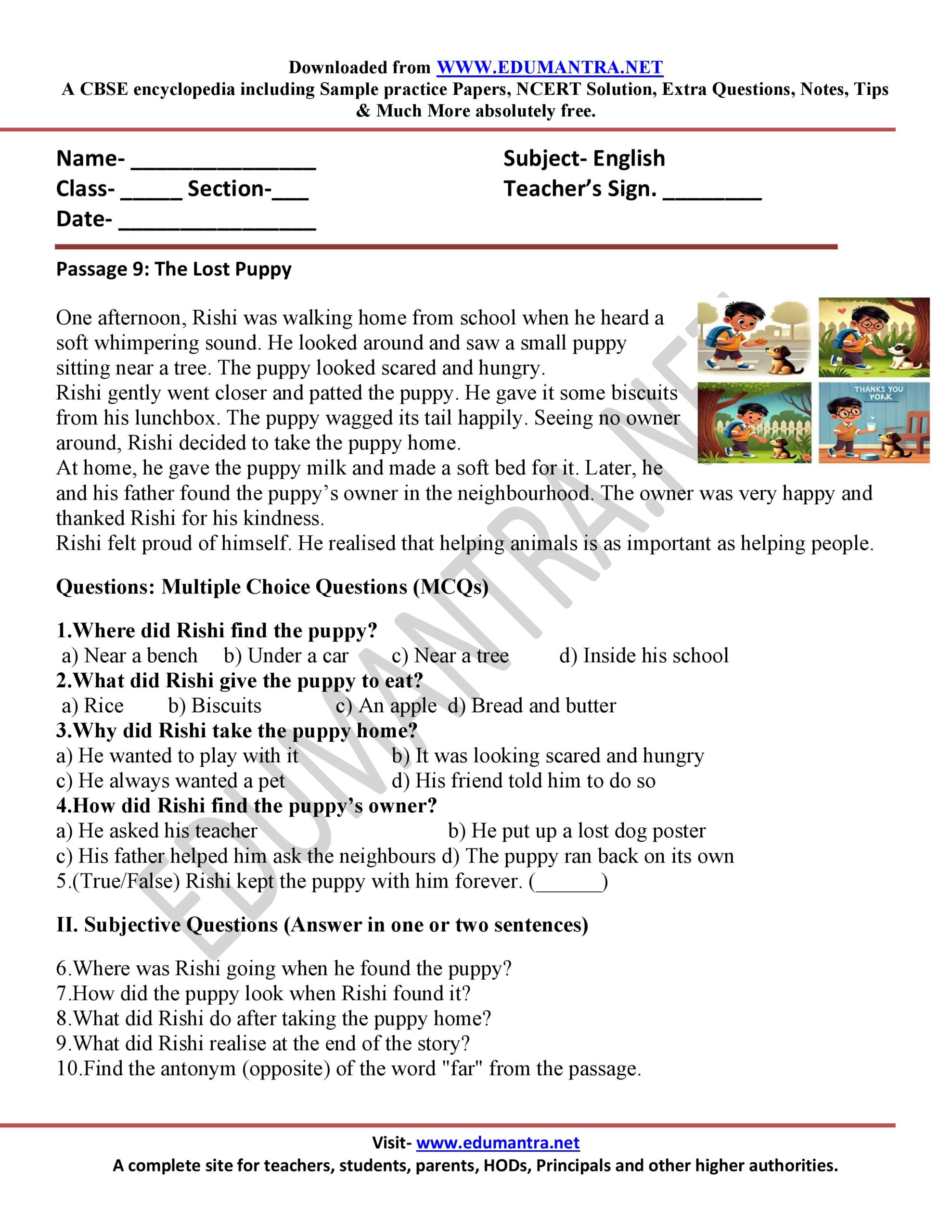 Unseen Passage Class 5 with Answers | MCQ | Vocabulary | Free PDF ...