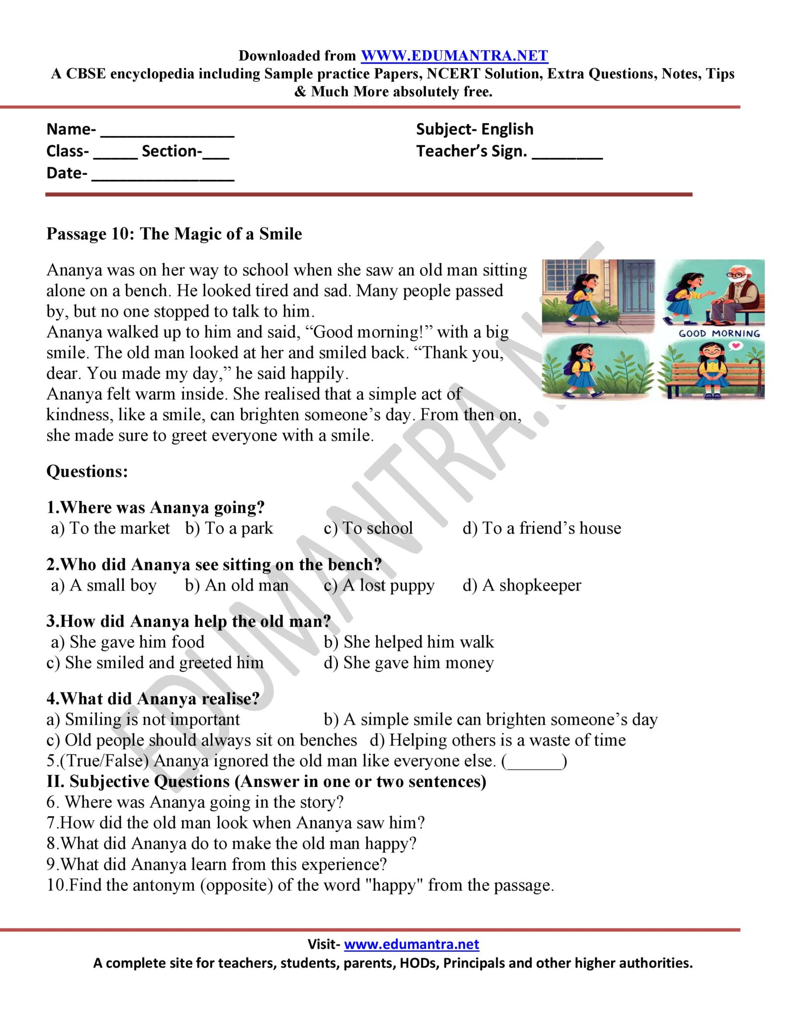 Unseen Passage Class 5 with Answers | MCQ | Vocabulary | Free PDF ...