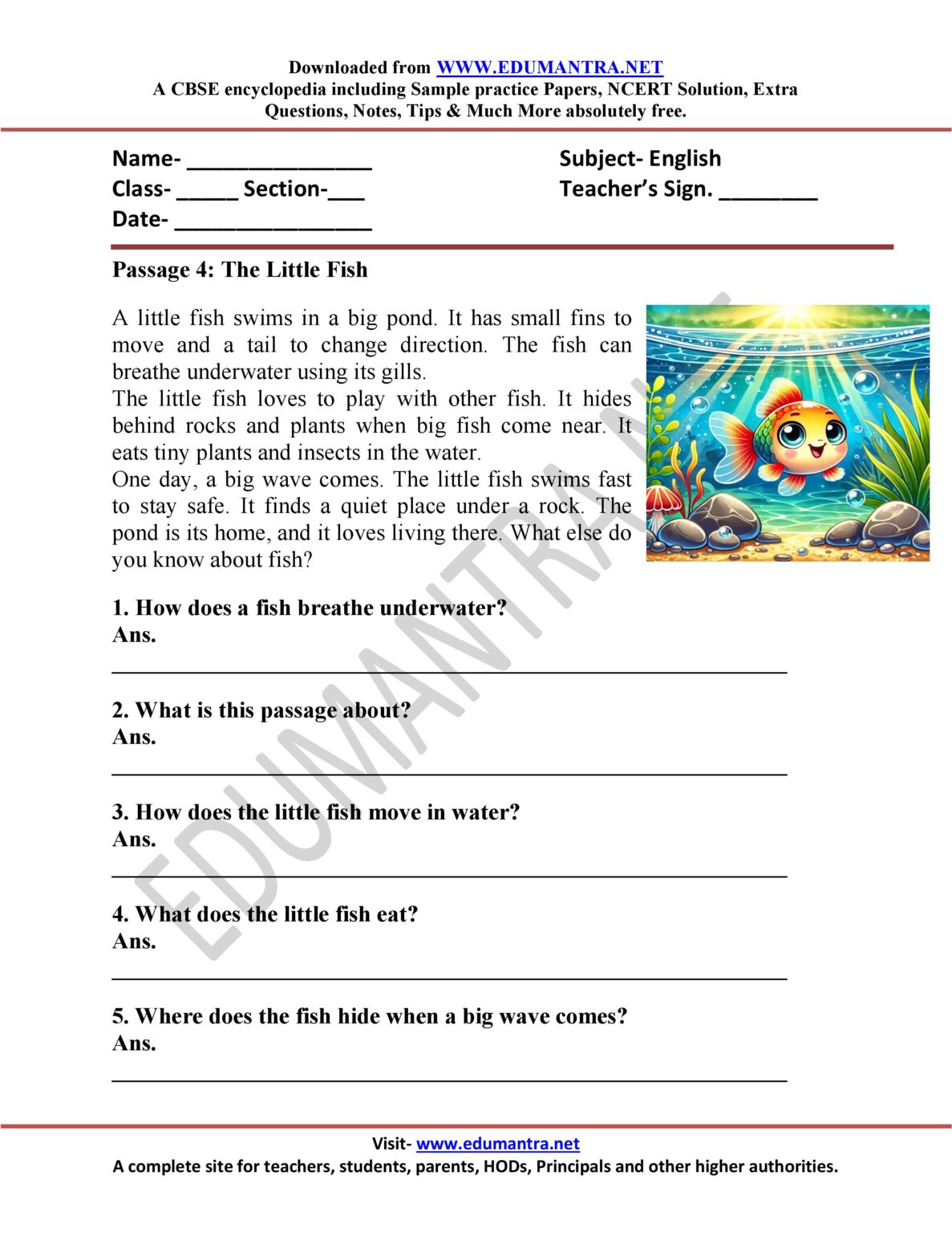 10+ Unseen Passage for Class 5 Worksheet | Printable Comprehension ...
