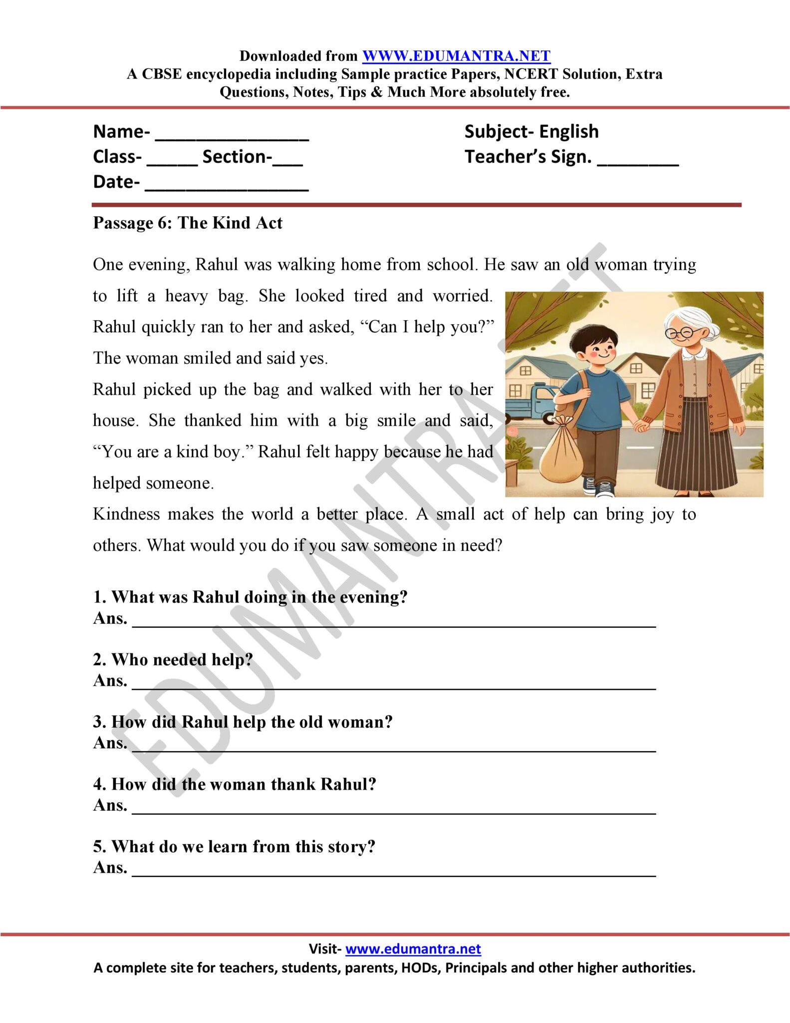 10+ Unseen Passage for Class 5 Worksheet | Printable Comprehension ...